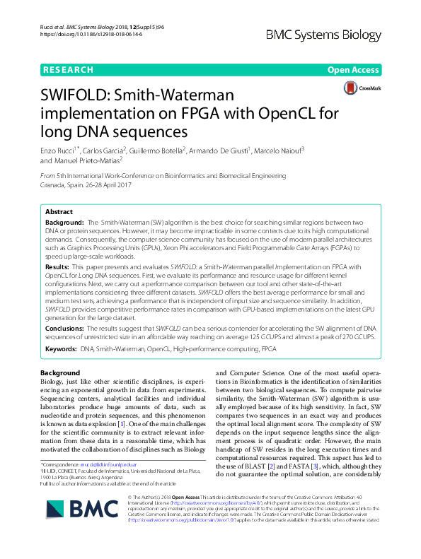 (PDF) SWIFOLD: FPGA-based Smith-Waterman Acceleration