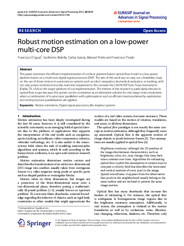 (PDF) Robust motion estimation on a low-power multi-core DSP