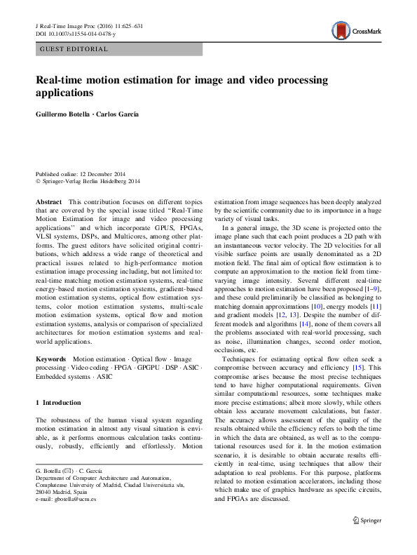 Pdf Real Time Motion Estimation For Image And Video Processing