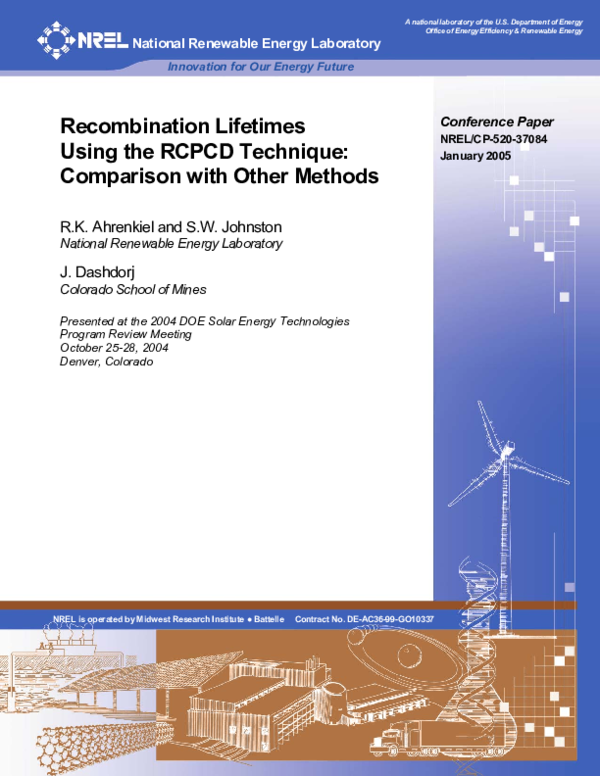 (PDF) Recombination lifetimes using the RCPCD technique: Comparison with other methods