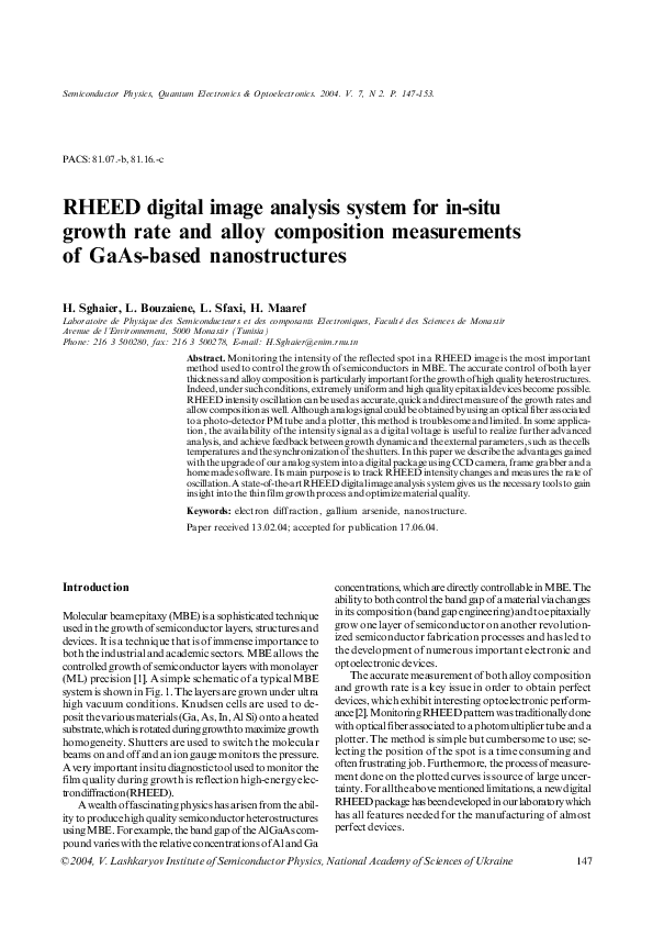 (PDF) RHEED digital image analysis system for in-situ growth rate and ...