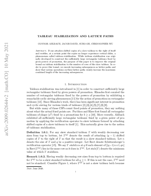 (PDF) Tableau stabilization and lattice paths