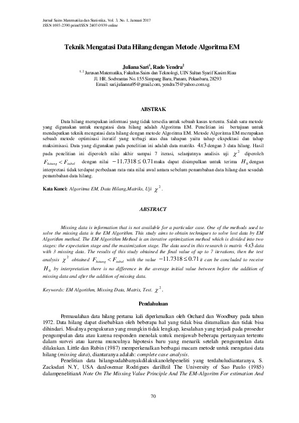 (PDF) Teknik Mengatasi Data Hilang dengan Metode Algoritma EM