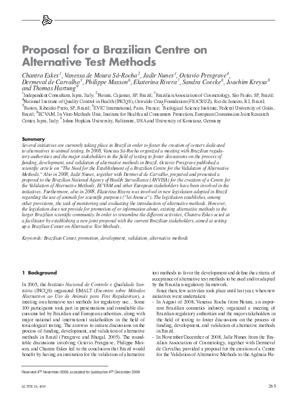 (PDF) Proposal for a Brazilian centre on alternative test methods