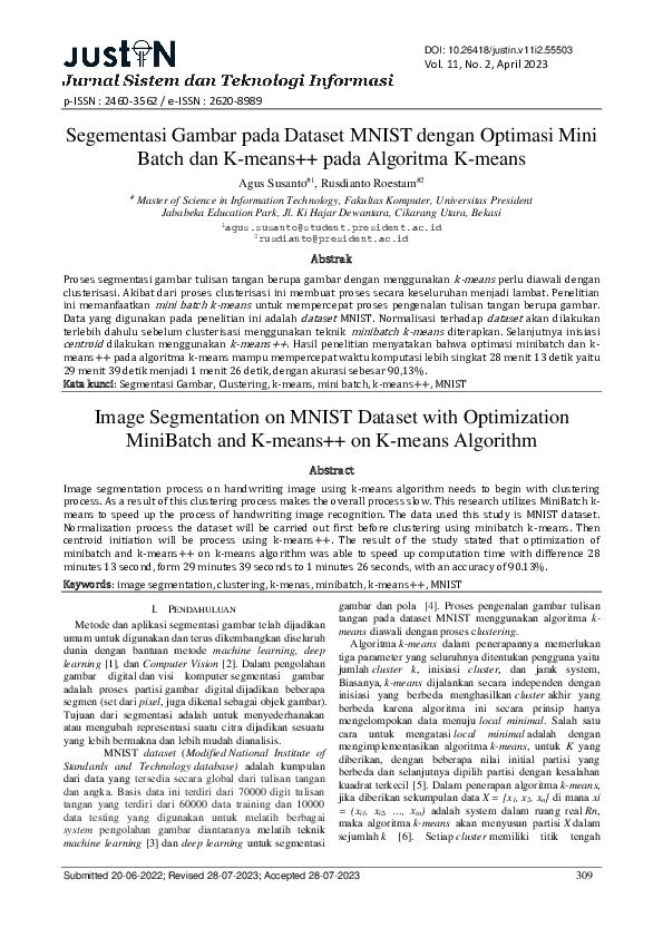 (PDF) Segementasi Gambar pada Dataset MNIST dengan Optimasi Mini Batch dan K-means++ pada ...