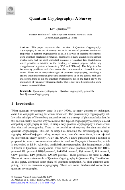 (PDF) Quantum Cryptography: A Survey