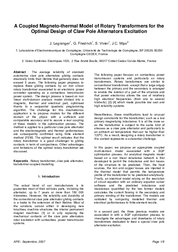 (PDF) A Coupled Magneto-thermal Model of Rotary Transformers for the ...