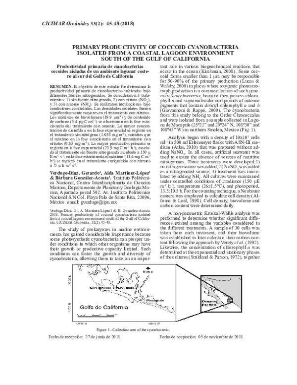 (PDF) Primary productivity of coccoid cyanobacteria isolated from a ...