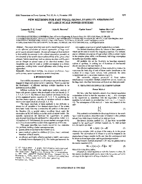 (PDF) New methods for fast small-signal stability assessment of large scale power systems
