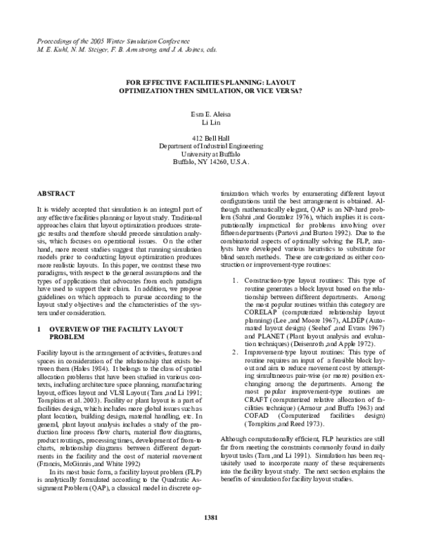 (PDF) For Effective Facilities Planning: Layout Optimization Then Simulation, or Vice Versa?
