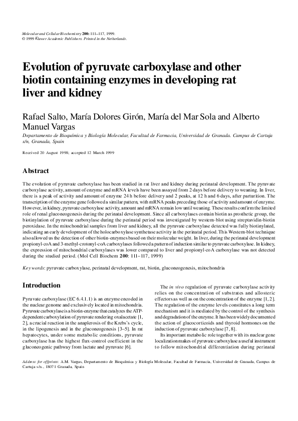 (PDF) Evolution of pyruvate carboxylase and other biotin containing ...