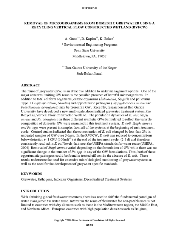 (PDF) Microbial Removal from Greywater via RVFCW