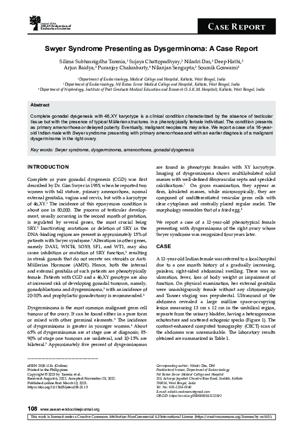 (PDF) Swyer Syndrome Presenting as Dysgerminoma: A Case Report