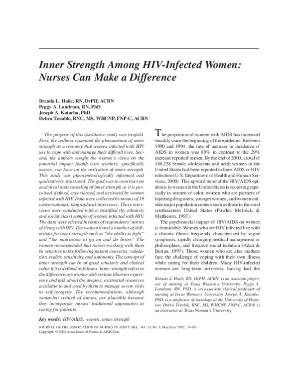 (PDF) Inner Strength Among HIV-Infected Women: Nurses Can Make a Difference