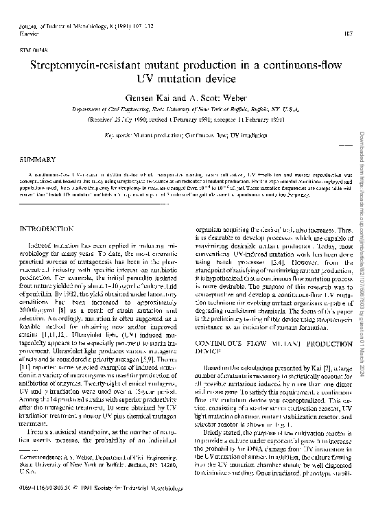 (PDF) Streptomycin-resistant mutant production in a continuous-flow UV ...
