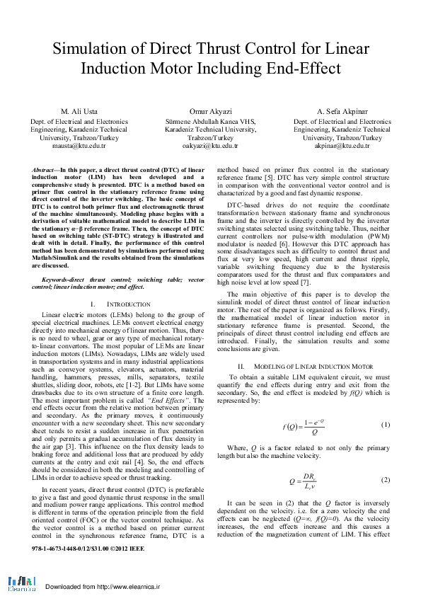 (PDF) Simulation of direct thrust control for linear induction motor ...