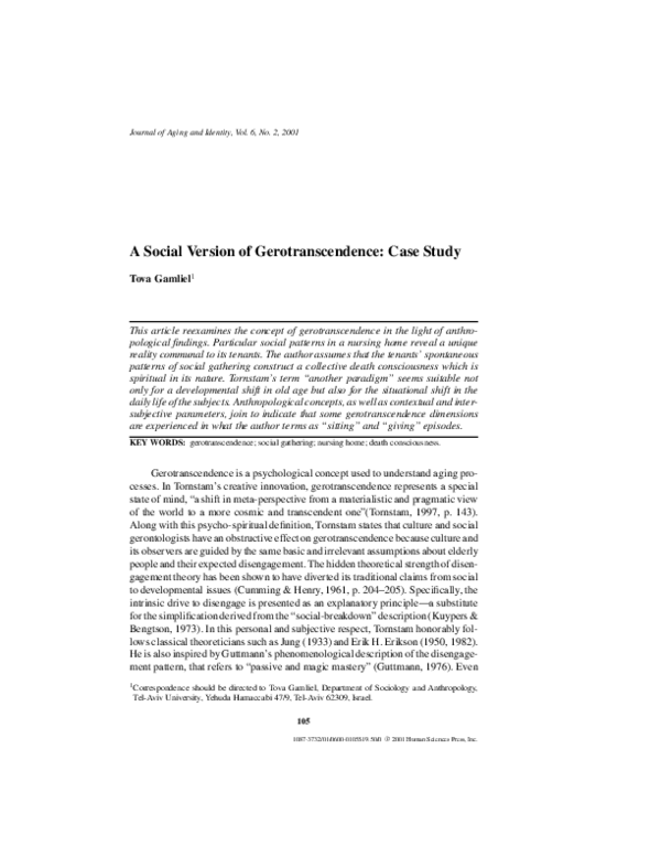 (PDF) A Social Version of Gerotranscendence: Case Study