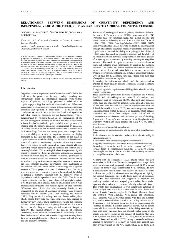 (PDF) Relationship Between Dimensions of Creativity, Dependency and ...