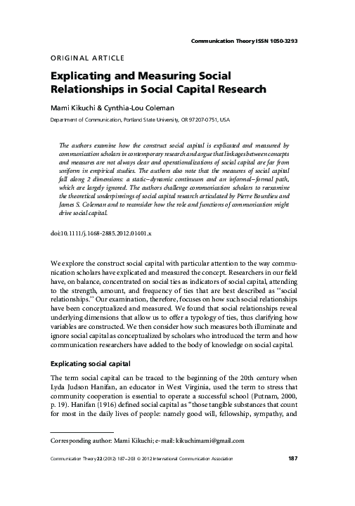 (PDF) Explicating and Measuring Social Relationships in Social Capital Research