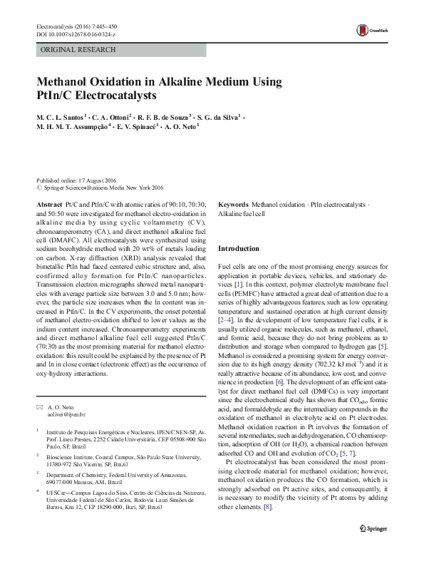 (PDF) Methanol Oxidation in Alkaline Medium Using PtIn/C Electrocatalysts