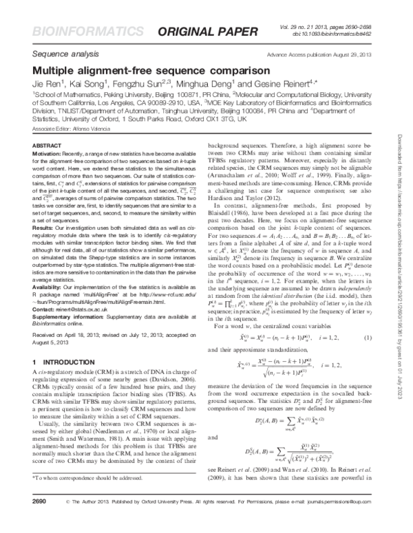 (PDF) Multiple alignment-free sequence comparison