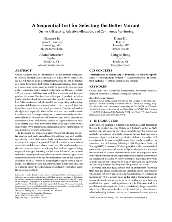 (PDF) A Sequential Test for Selecting the Better Variant