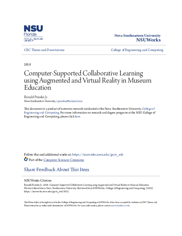 (PDF) Computer-Supported Collaborative Learning using Augmented and Virtual Reality in Museum ...