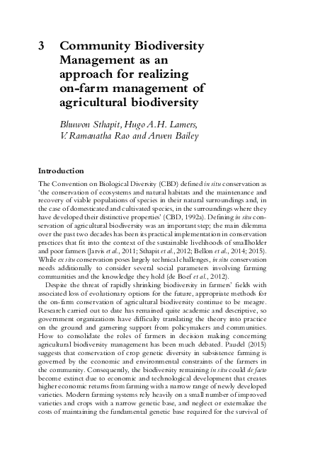 (PDF) Community Biodiversity Management as an approach for realizing on ...
