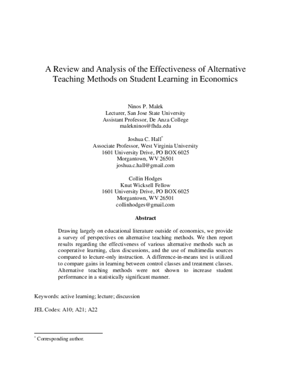 (PDF) A Review and Analysis of the Effectiveness of Alternative ...