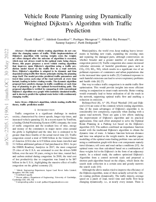 (PDF) Vehicle Route Planning using Dynamically Weighted Dijkstra's Algorithm with Traffic ...