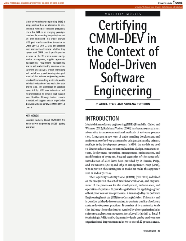 (PDF) Certifying CMMI-DEV in the Context of Model-Driven Software Engineering
