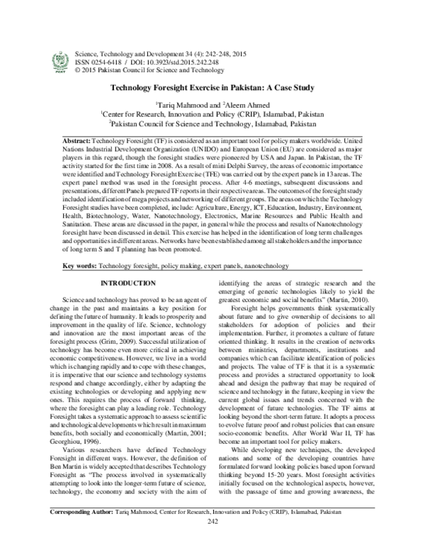 (PDF) Technology Foresight in Pakistan: A Case Study
