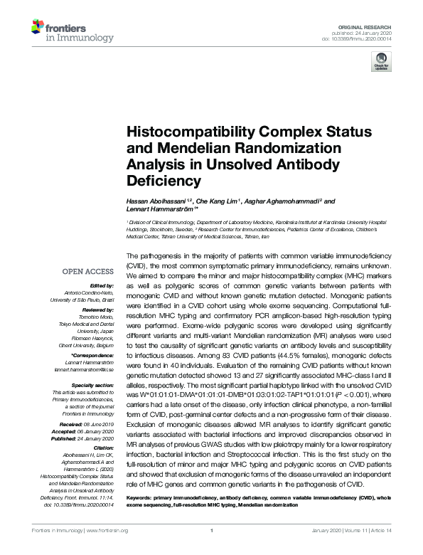 (PDF) Histocompatibility Complex Status and Mendelian Randomization ...