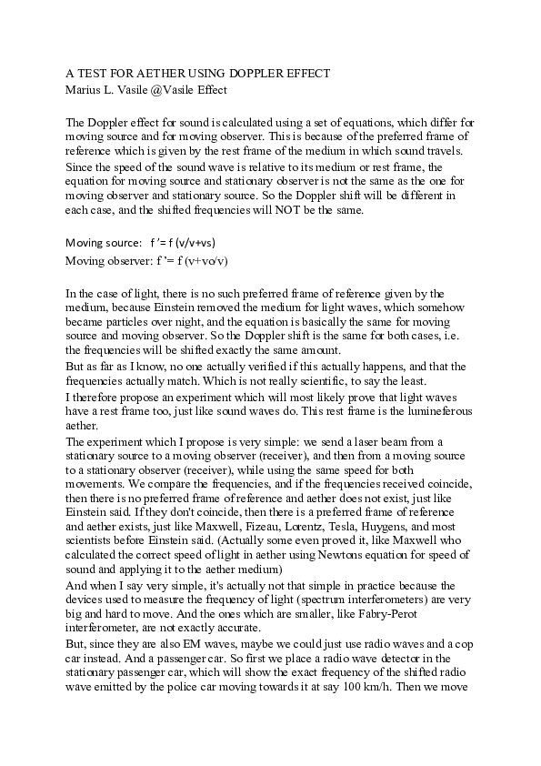 (DOC) A TEST FOR AETHER USING THE DOPPLER EFFECT