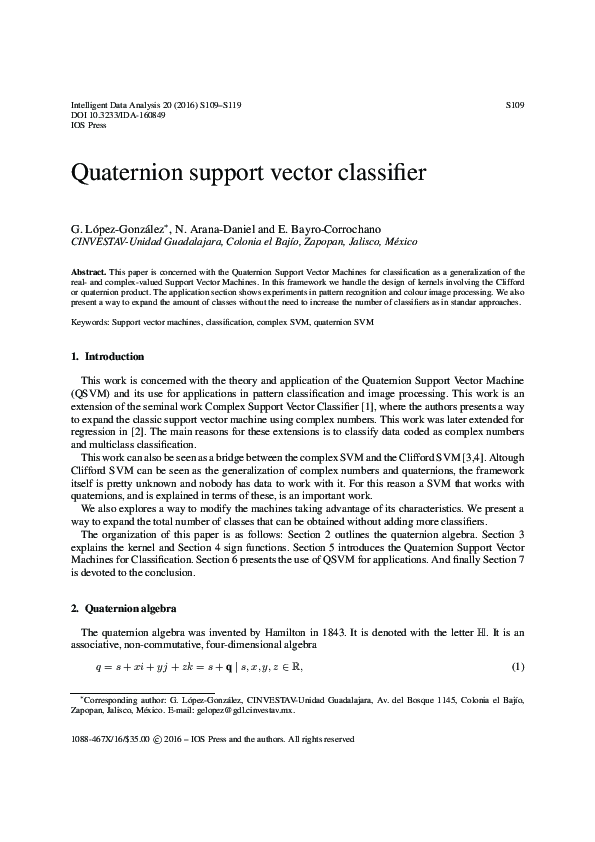 (PDF) Quaternion support vector classifier