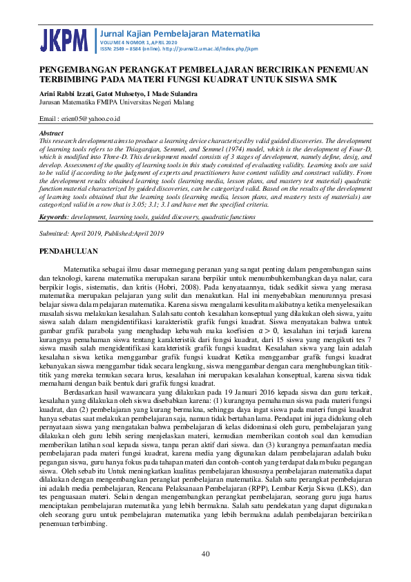 (PDF) Pengembangan Perangkat Pembelajaran Bercirikan Penemuan Terbimbing Pada Materi Fungsi ...