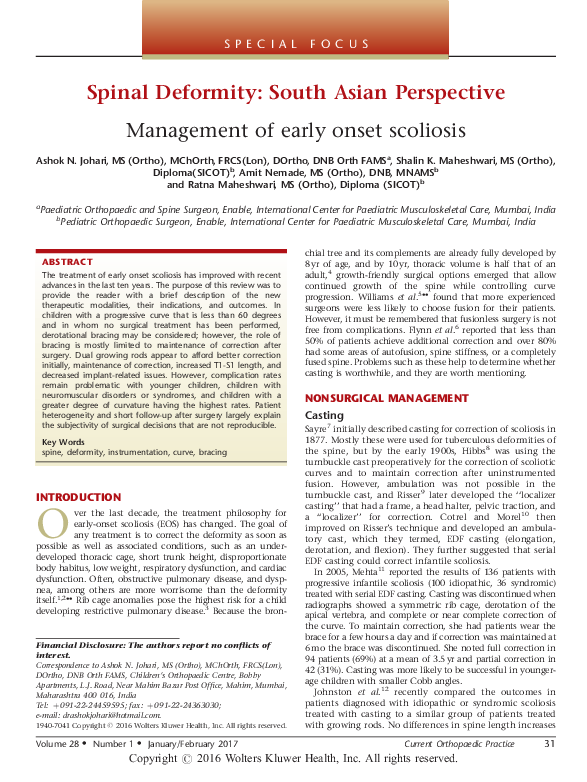(PDF) Management of early onset scoliosis