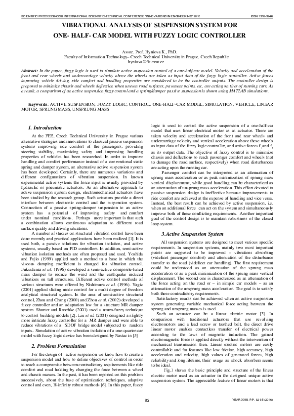 (PDF) Vibrational Analysis of Suspension System for One-Half-Car Model with Fuzzy Logic Controller