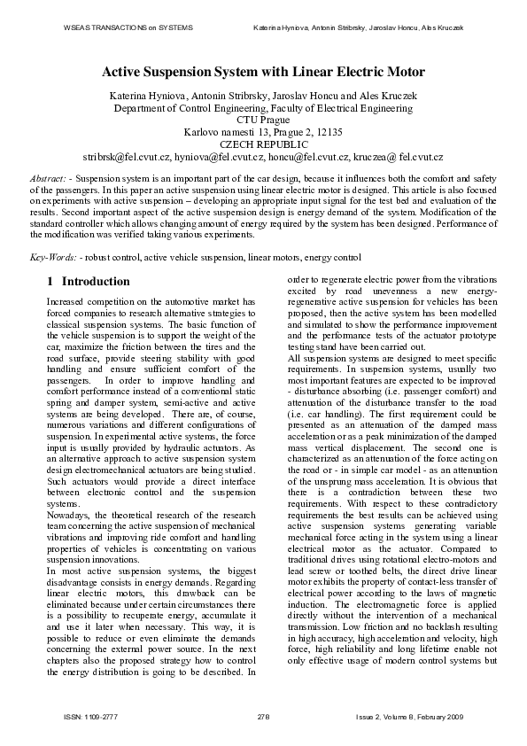 (PDF) Active suspension system with linear electric motor