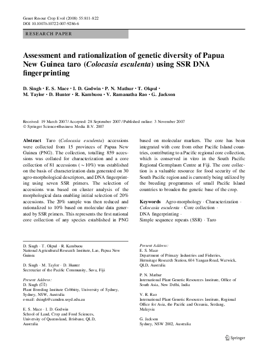 (PDF) Assessment and rationalization of genetic diversity of Papua New ...