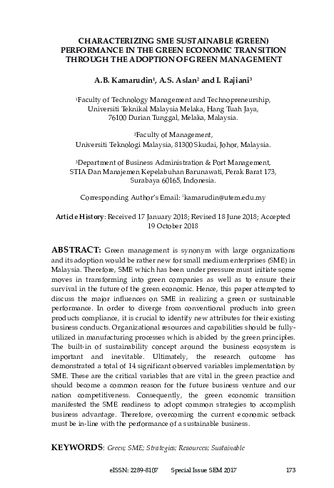 (PDF) Characterizing Sme Sustainable (Green) Performance in the Green ...