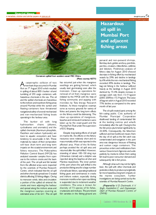 (PDF) Hazardous oil spill in Mumbai Port and adjacent fishing areas