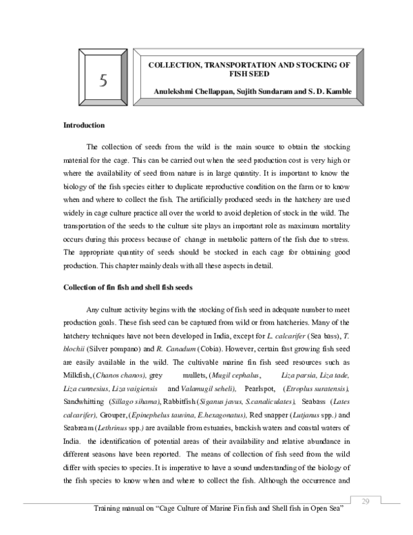 (PDF) Collection, transportation and stocking of fish seed