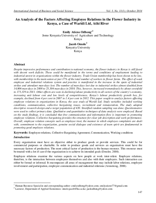 (PDF) An Analysis of the Factors Affecting Employee Relations in the ...