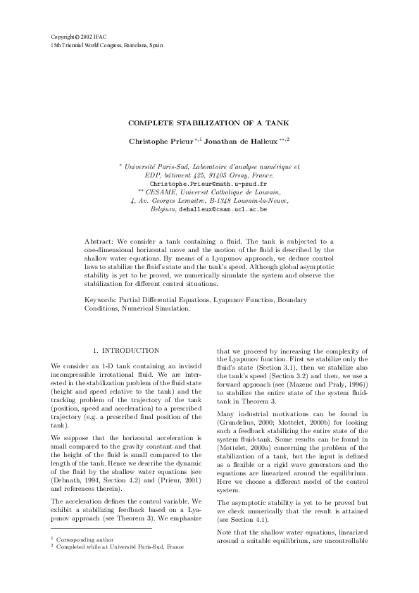 (PDF) Complete Stabilization of a Tank