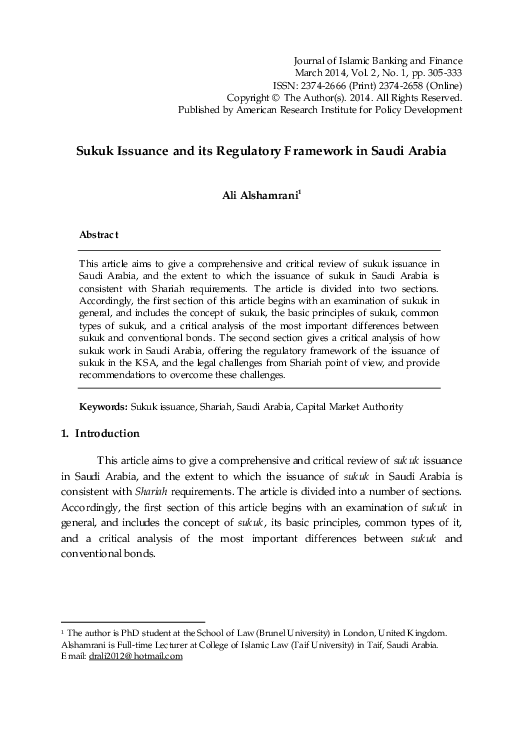 (PDF) Sukuk Issuance and Its Regulatory Framework in Saudi Arabia
