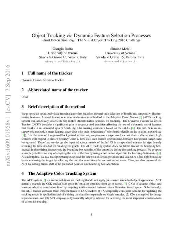 (PDF) Object Tracking via Dynamic Feature Selection Processes