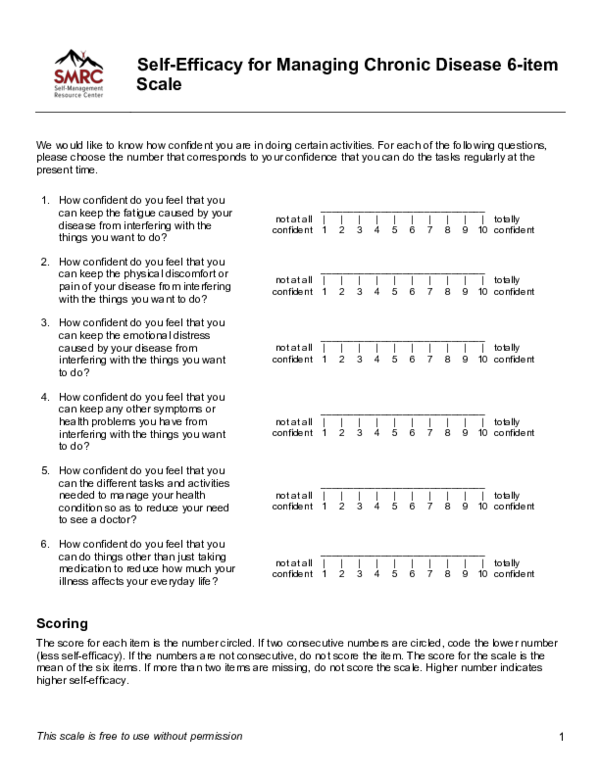 (PDF) Self-Efficacy for Managing Chronic Disease 6-item Scale