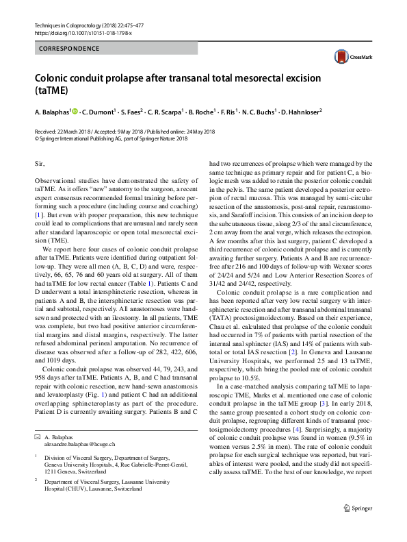 (PDF) Colonic conduit prolapse after transanal total mesorectal ...