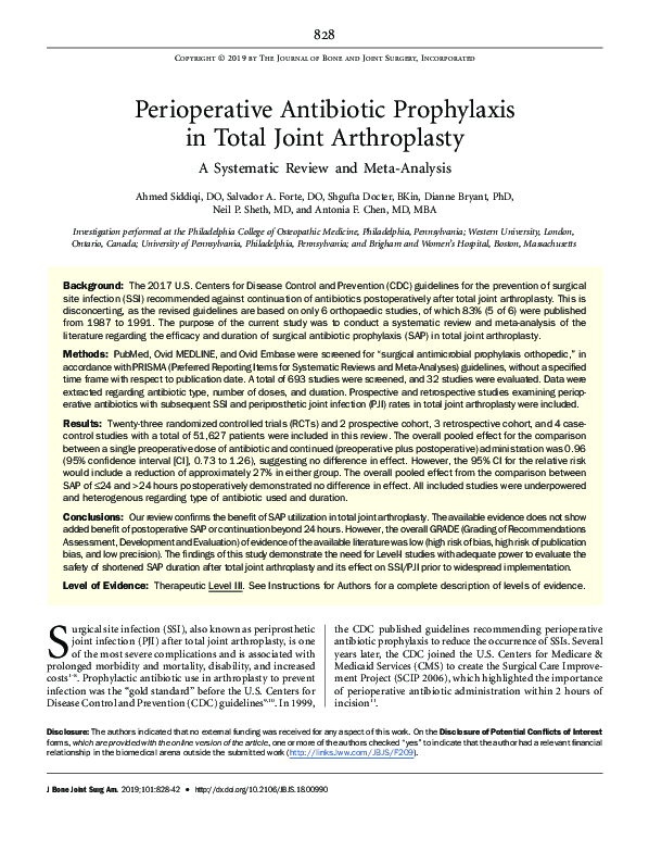 (PDF) Antibiotic Prophylaxis in Joint Arthroplasty